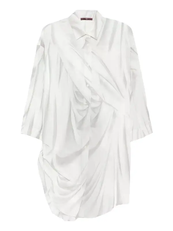 High Draped Button-front Shirt - White