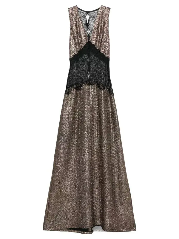 MIAU BY CLARA ROTESCU Sokar Lace-insert Glitter Maxi Dress - Gold