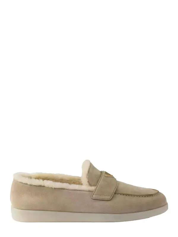 Prada Suede Shearling Loafers - Neutrals
