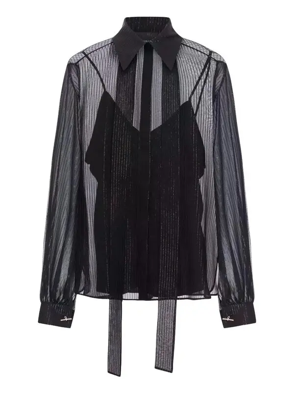 Max Mara Striped Silk Chiffon Shirt - Black