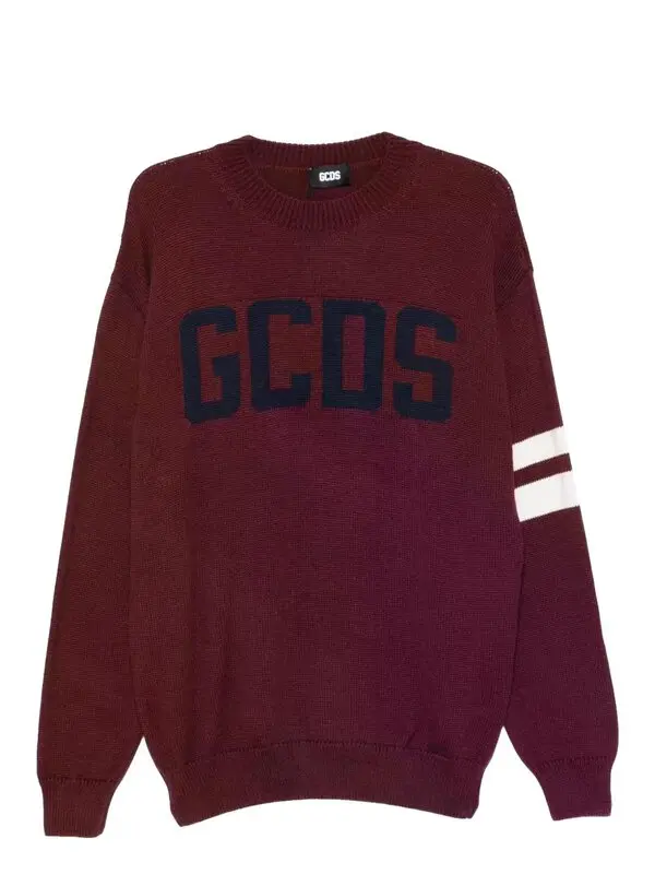Gcds Crew-neck Stripe-detail Sweater - Red