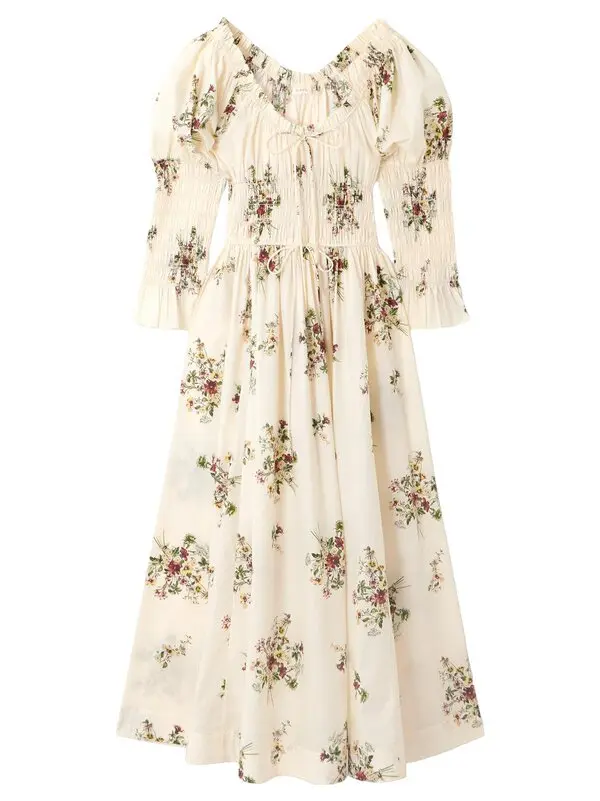 DÔEN Kaira Floral-print Organic Cotton-poplin Midi Dress - Multi