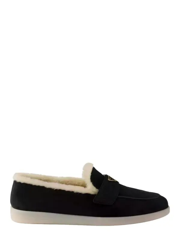 Prada Triangle-logo Shearling Loafers - Black