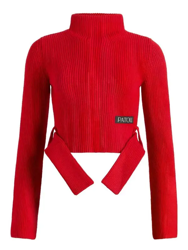 Patou Ribbed Mock-neck Top - Red