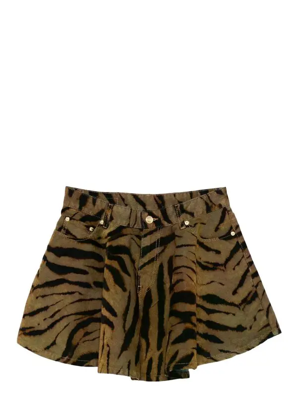 GANNI Tiger-print Mini Skirt With Pockets - Brown