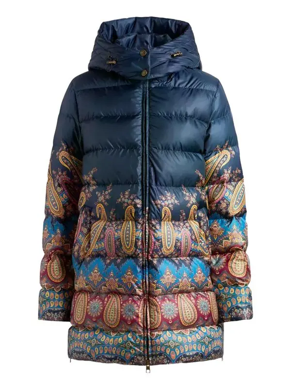 Etro Paisley-print Hooded Down Coat - Blue