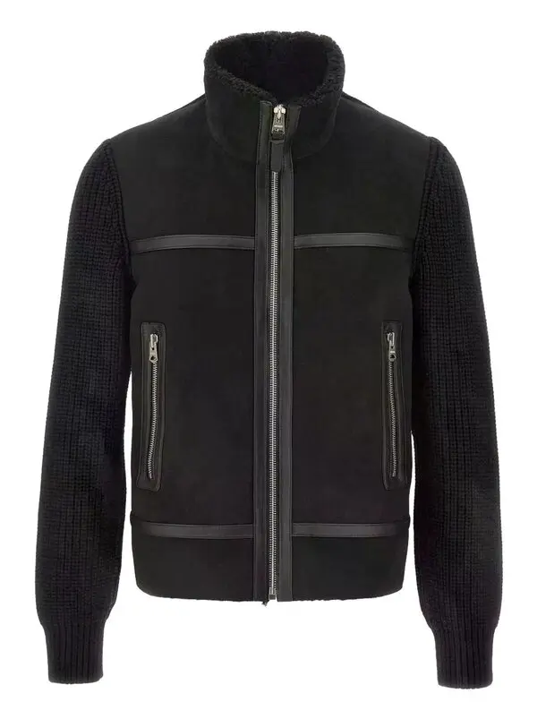 Mackage Leather-trimmed Knitted-sleeve Jacket - Black