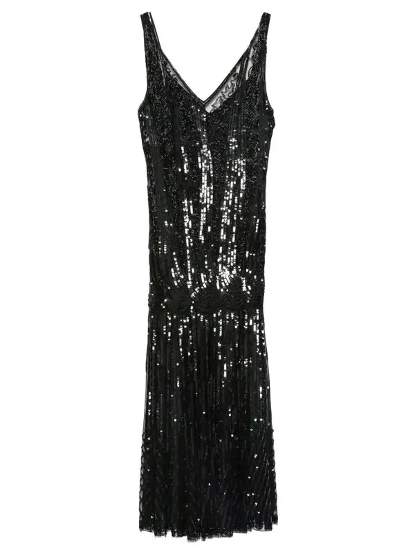 Alberta Ferretti Sequin-embellished V-neck Gown - Black