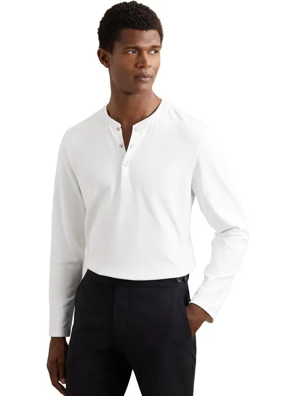 REISS Carmello Textured Grandad-collar Henley Shirt - White