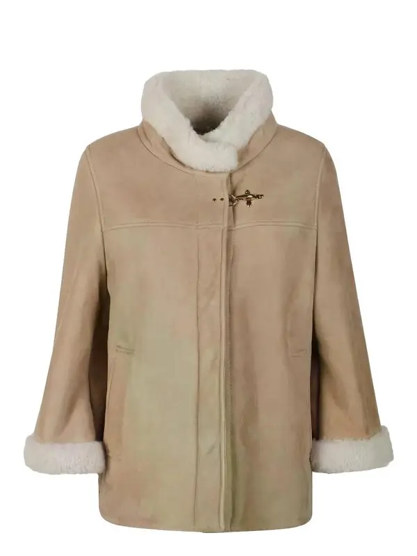 FAY Shearling Trim Coat - Neutrals