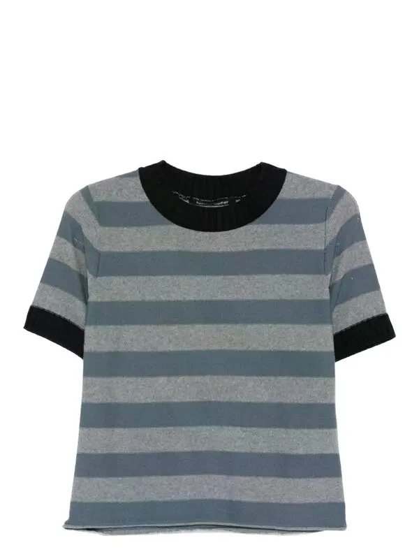 HANNES ROETHER Striped Short-sleeve Knit Top - Blue