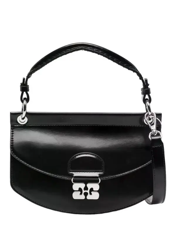 GANNI Curved Leather Crossbody Bag - Black