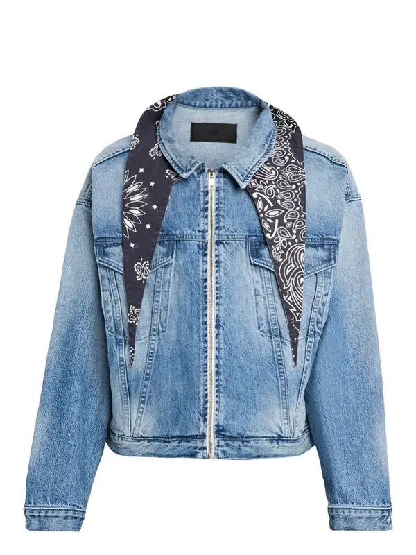 EZR Bandana Foulard Denim Trucker Jacket - Blue