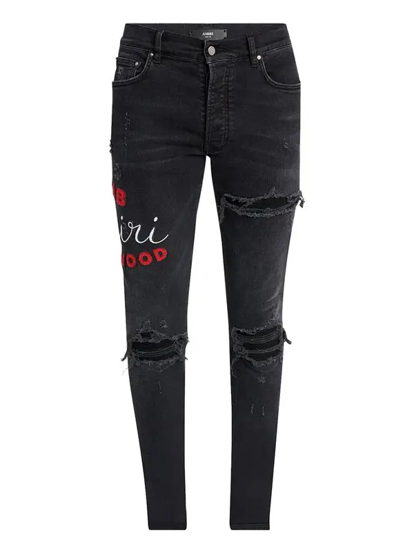 Amiri D-club Applique Distressed Skinny Jeans - Dusk Black