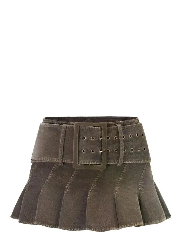 OUDE WAAG Belted Pleated Mini Skirt - Brown