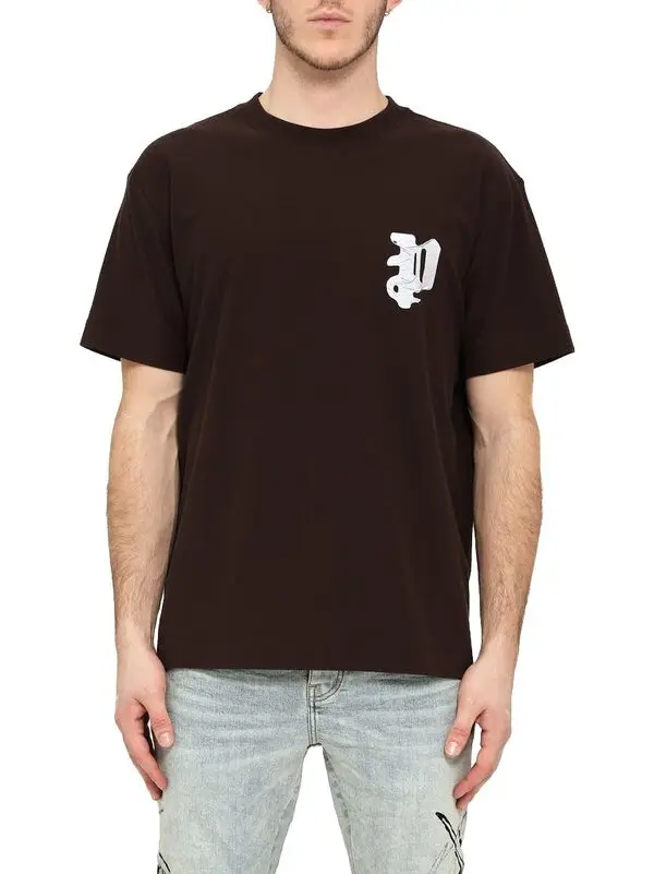 PURPLE BRAND Textured Logo Graphic T-shirt - Brown