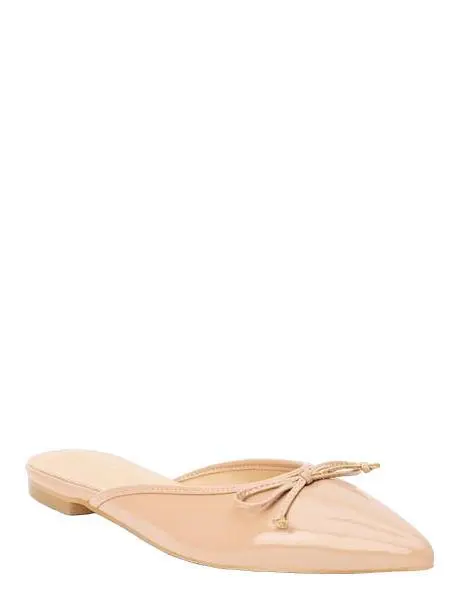 Matisse Pointed Toe Mule With Bow Detailing - Beige Patent