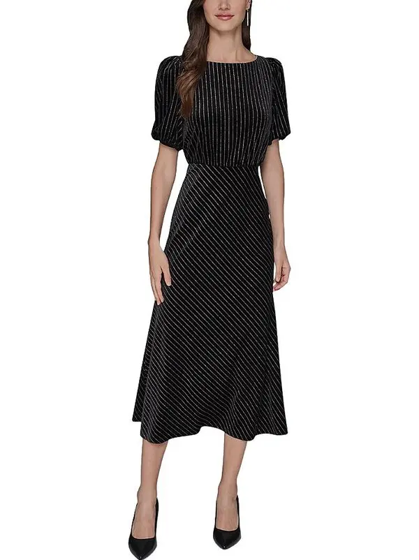Karl Lagerfeld Paris Velvet Pinstriped Midi Dress - Black Multi