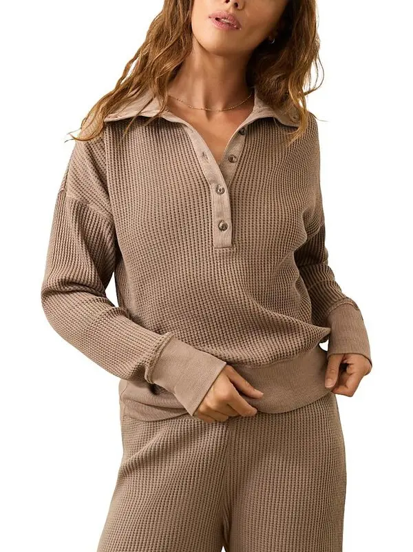 Faherty Brand Apres Henley Waffle Top - Wood Smoke