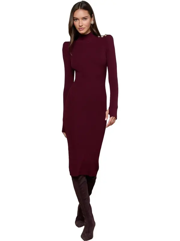 L'Agence Larelle Midi Dress - Dark Port/gold