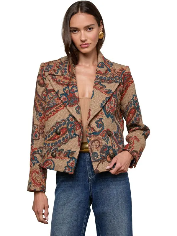 L'Agence Kelsey Cropped Pea Coat - Multi Paisley Twill