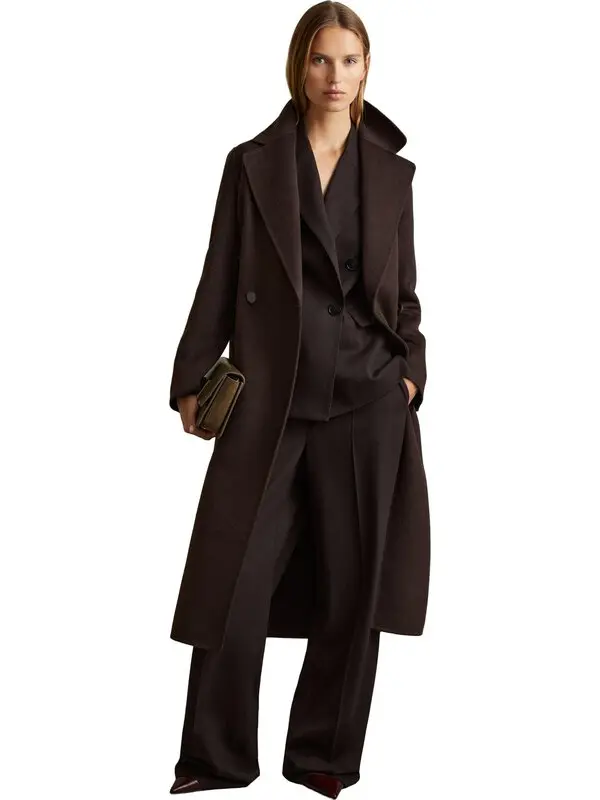 REISS Wool-blend Double-breasted Coat - Chocolate