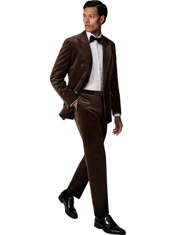 REISS Royale T Velvet Tailored-fit Suit Trousers - Chocolate Brown