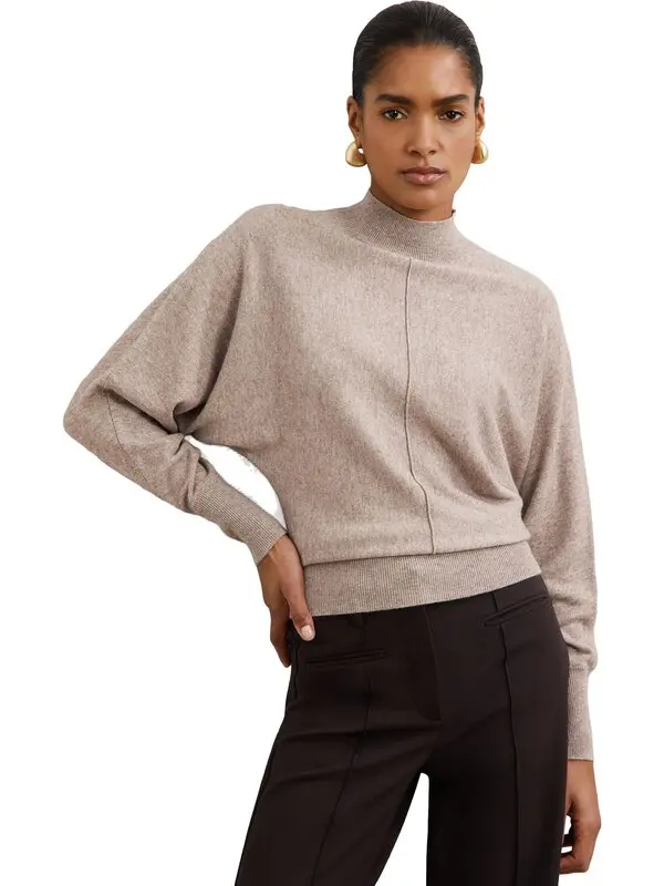 REISS Wool-blend Funnel-neck Batwing Jumper With Cashmere - Neutral