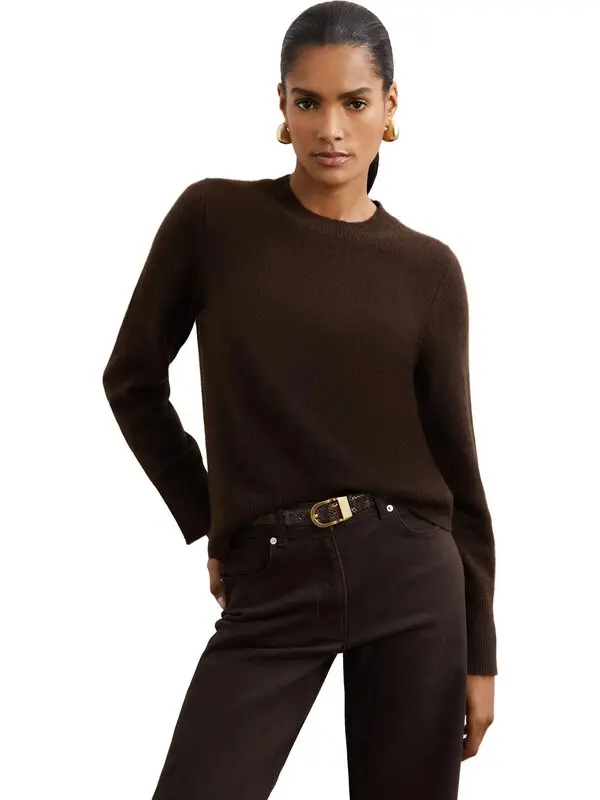 REISS Mimi 100% Cashmere Crew-neck Jumper - Chocolate Brown