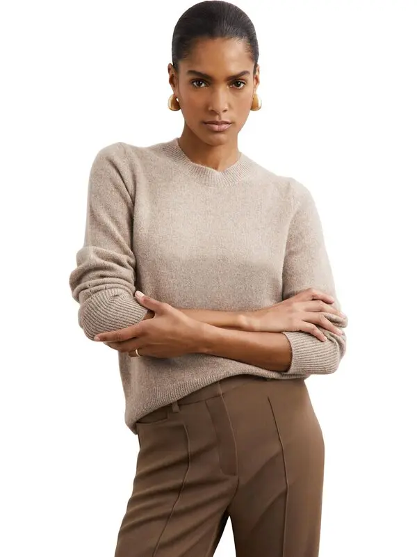 REISS Mimi 100% Cashmere Crew-neck Jumper - Oatmeal Neutral