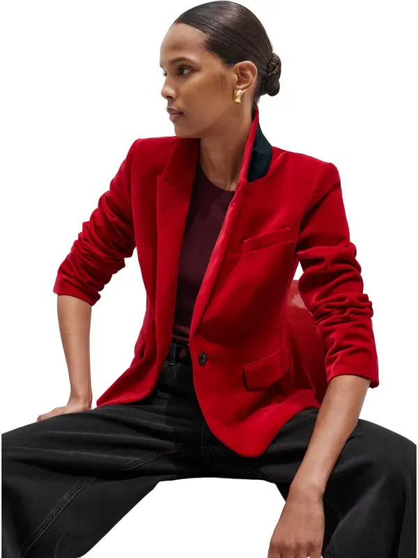 ME+EM Velvet Fitted Blazer - Scarlet Red