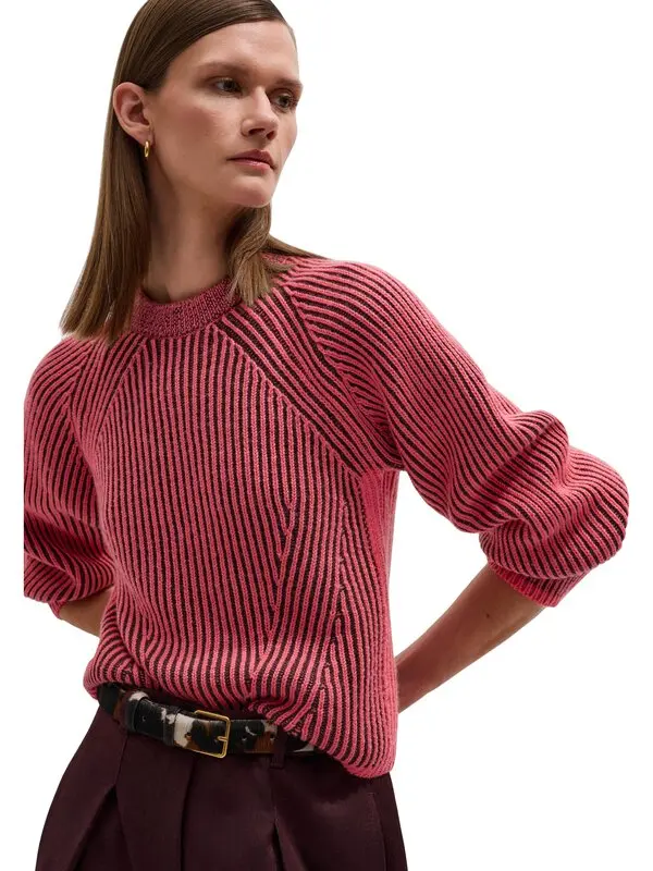 ME+EM Merino Fashioned Rib Jumper - Rhubarb Pink/bordeaux