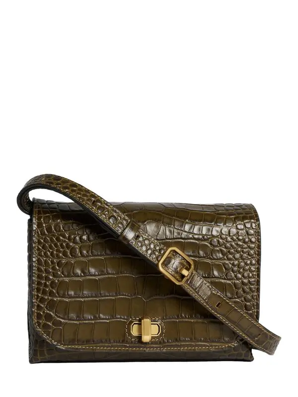 ME+EM Croc-effect Leather Clutch - Intense Olive