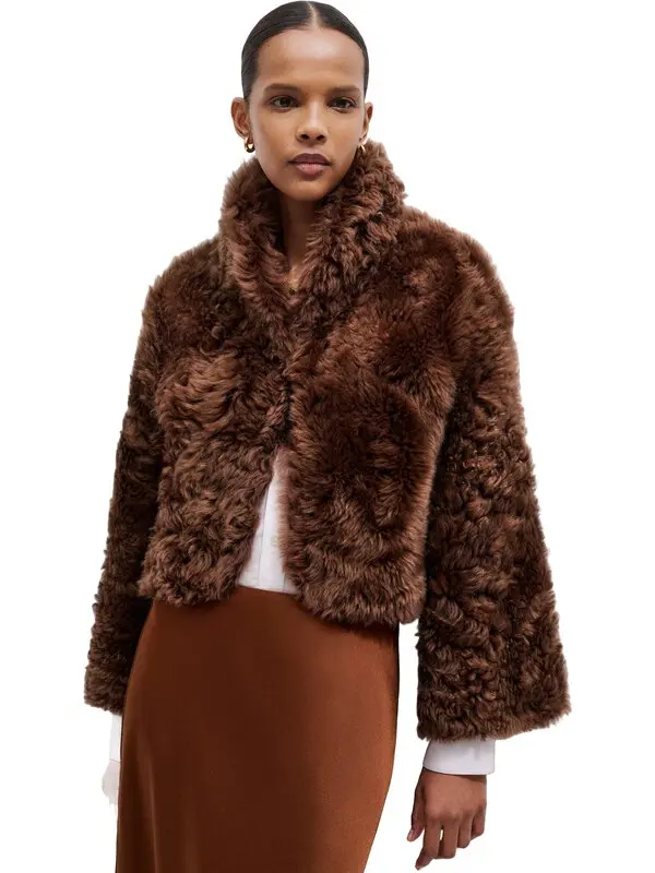 ME+EM Luxe Shearling Evening Crop Jacket - Chestnut