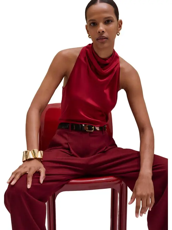 ME+EM Silk Satin Halterneck Top - Ultra Red