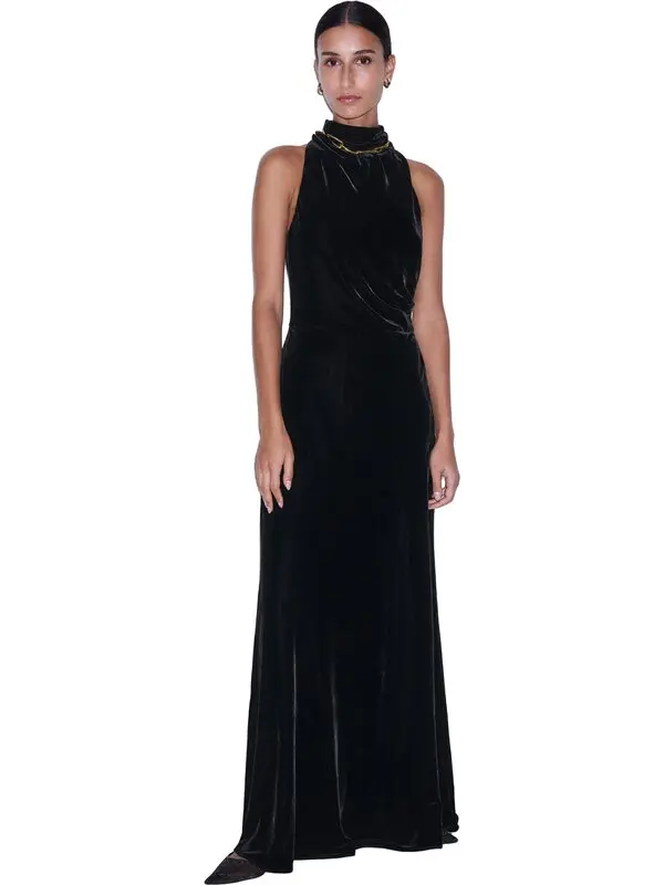 ME+EM Silk Blend Velvet Draped Maxi Dress - Black