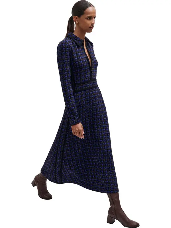 ME+EM Houndstooth Jacquard Ponte Maxi Dress - Navy Multi
