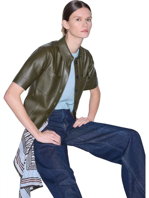 ME+EM Paneled Leather Utility Shirt - Intense Olive