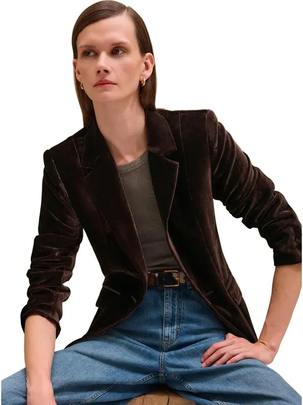 ME+EM Silk Blend Velvet Blazer - Double Espresso
