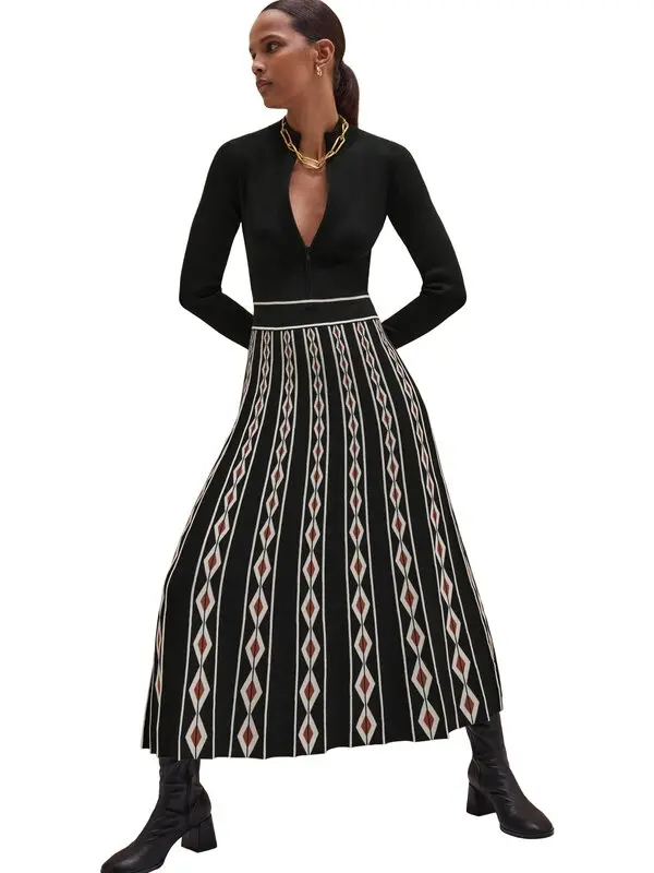ME+EM Jacquard Half Zip Knit Maxi Dress - Black Multi