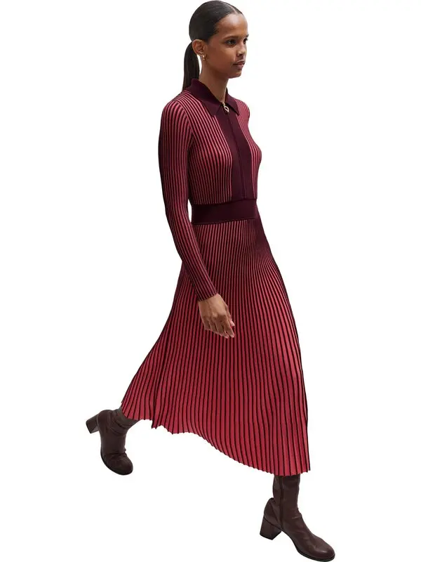 ME+EM Collared Maxi Dress With Contrast Panel - Rhubarb Pink/bordeaux