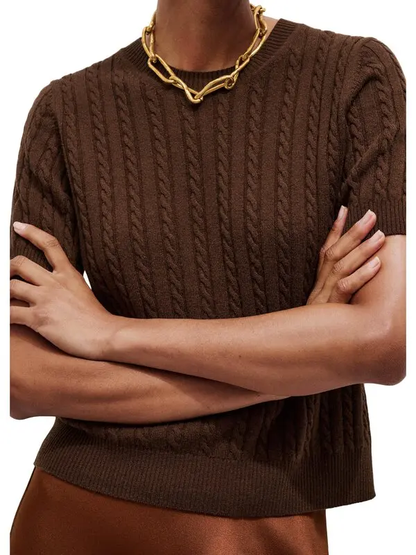 ME+EM Merino Cashmere Micro Cable Knit Tee - Deep Chestnut
