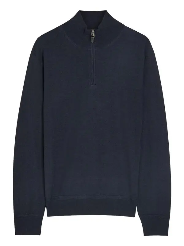 Canali Half-zip Wool-blend Jumper - Navy