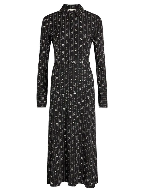 Tory Burch Patterned Stretch-jersey Midi Shirt Dress - Navy