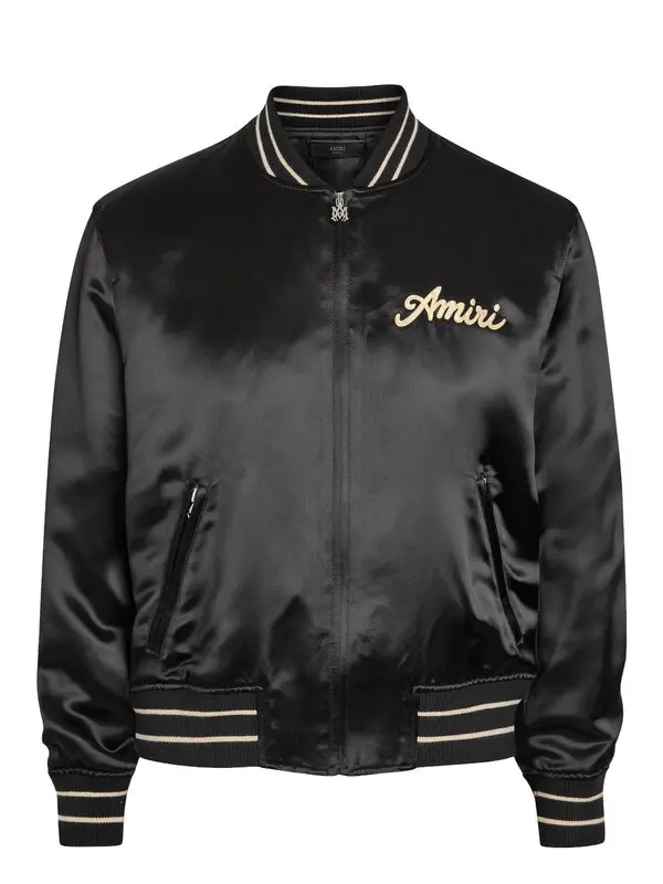 Amiri Logo-embroidered Satin Bomber Jacket - Black