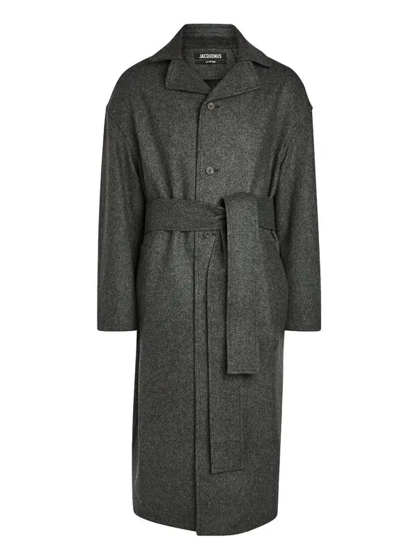 Jacquemus Le Manteau Citta Belted Wool-blend Trench Coat - Dark Grey