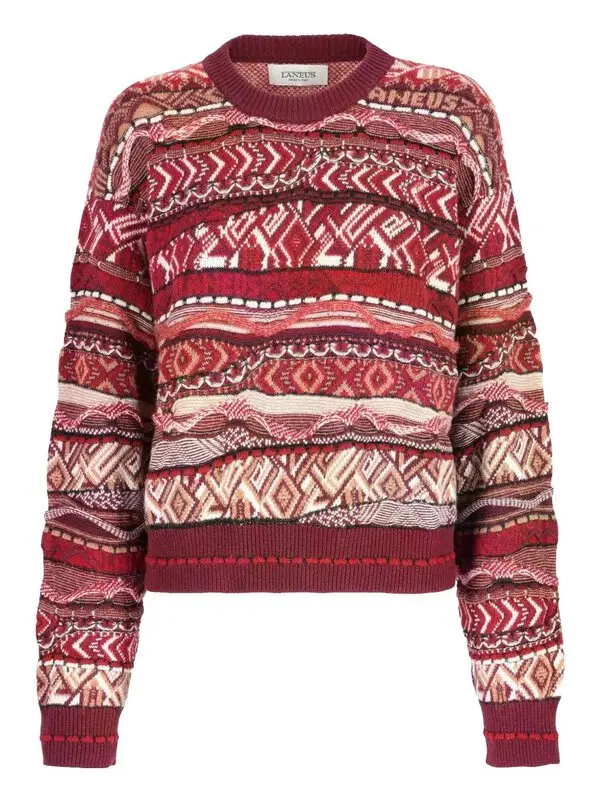 LANEUS Patterned Jacquard Sweater - Red