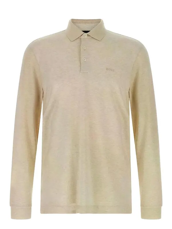 BOSS Embroidery-logo Long-sleeve Polo Shirt - Neutrals