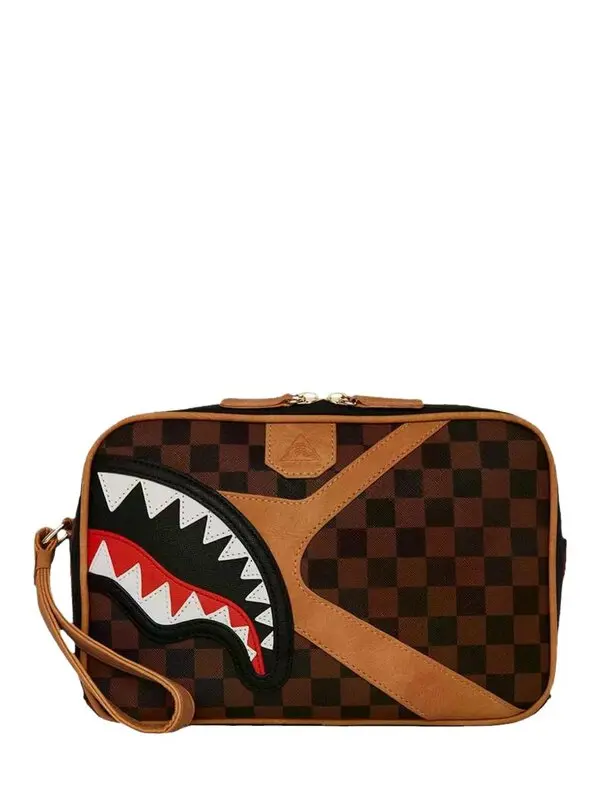 SPRAYGROUND Shark-motif Wash Bag - Brown