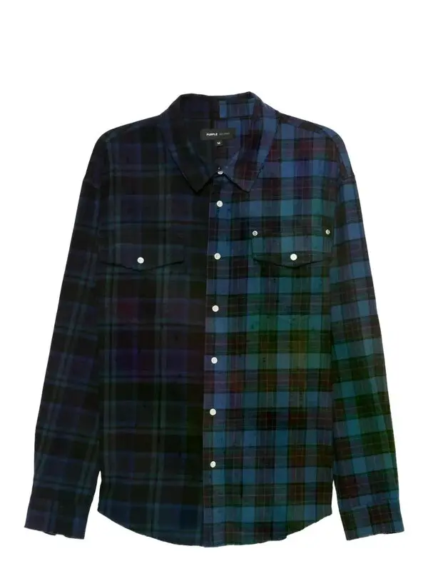 PURPLE BRAND Colour-block Plaid Shirt - Blue